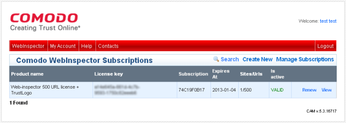 To Manage Your Account Username and Password Modifications | Comodo Web Inspector